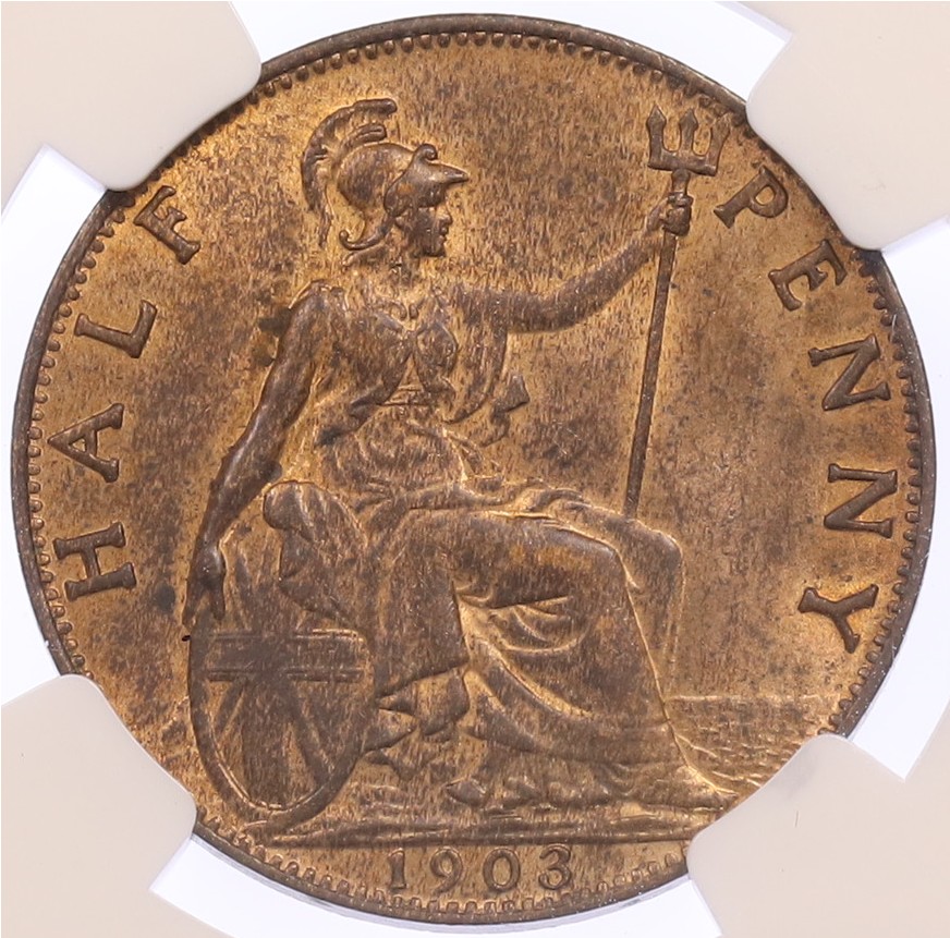 1/2 пенни 1903 года Великобритания (Король Эдуард VII) в слабе NGC ...